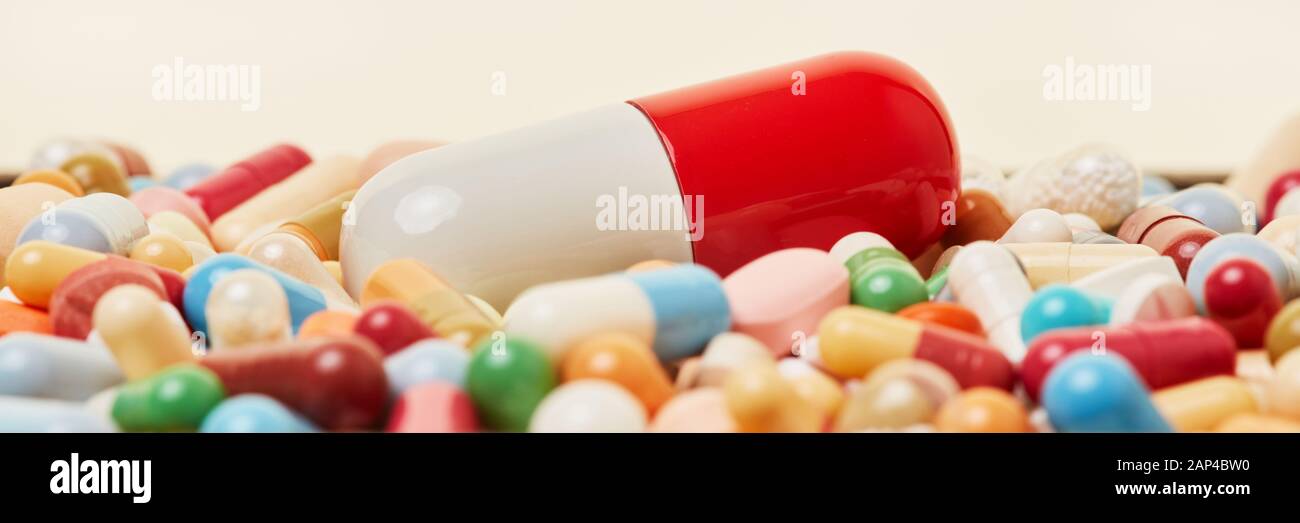 Panorama banner background with lots of colorful medication Stock Photo ...
