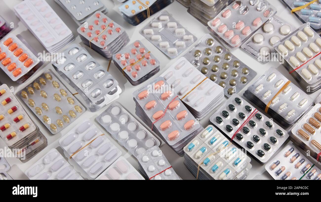 Lots of assorted medicines drugs and pills in healthcare Stock Photo ...