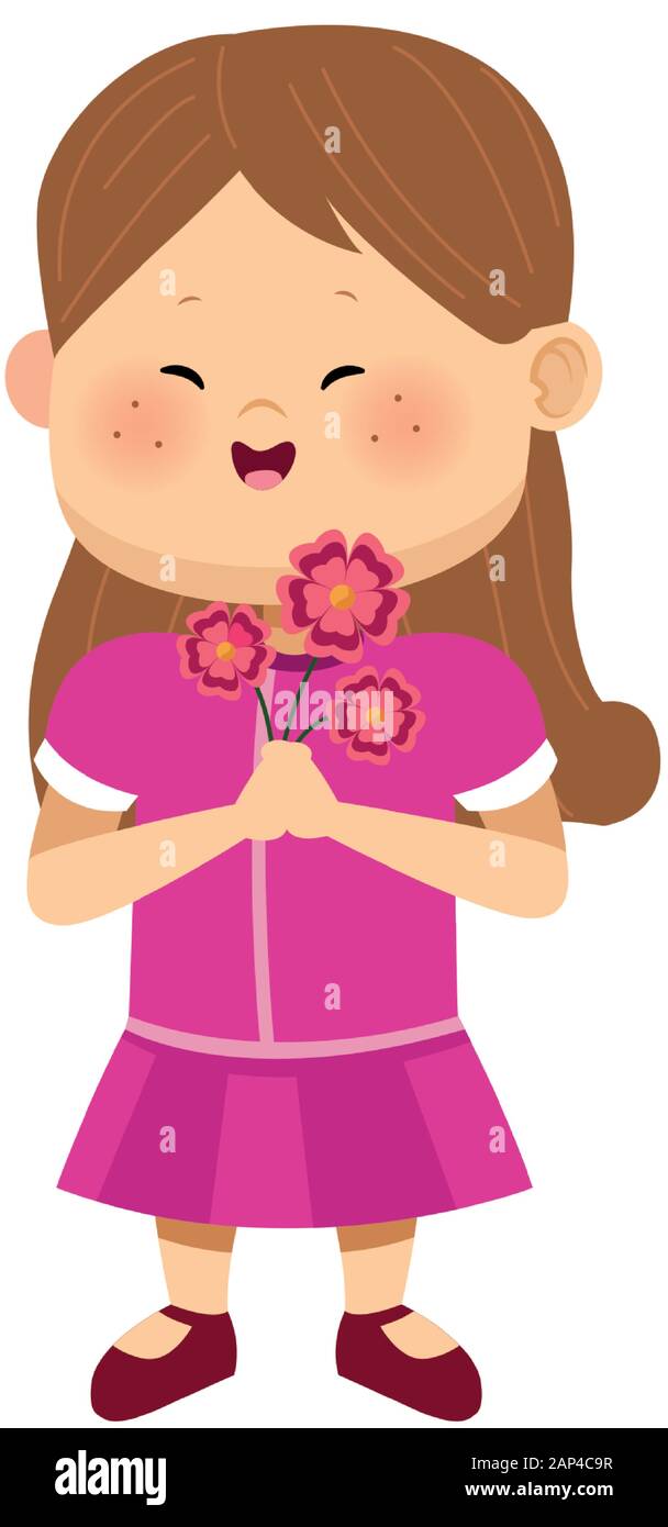 cartoon girl with beautiful flowers, colorful design Stock Vector Image ...