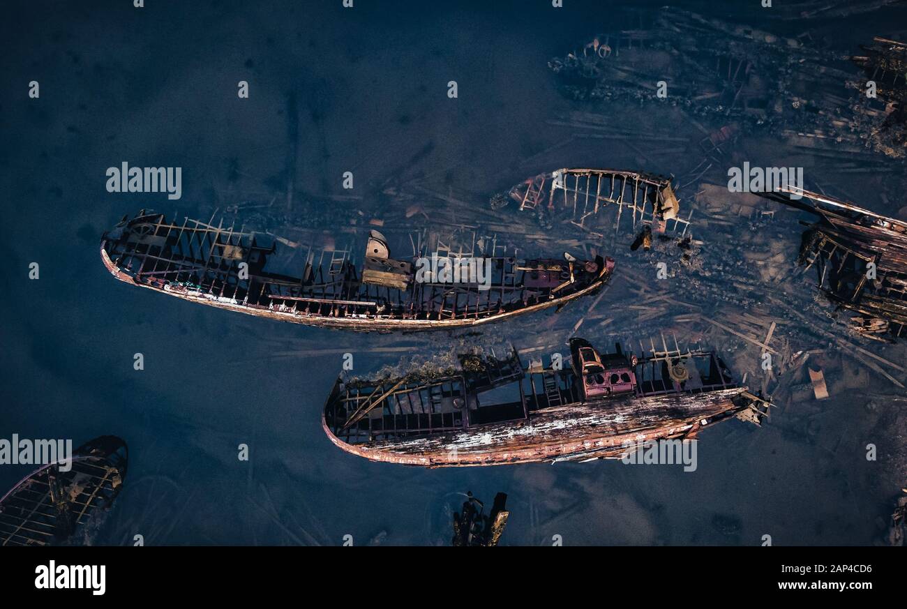 Cemetery of old ships in Teriberka Murmansk Russia, dramatic photo ...