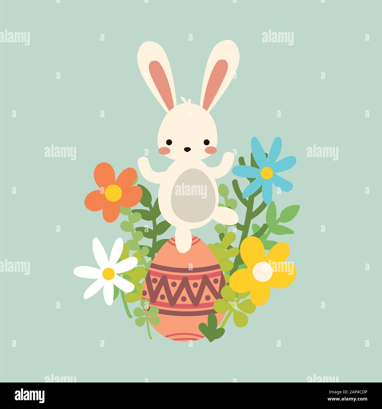 Vector dancing easter bunny with eggs, flowers Stock Vector Image & Art ...
