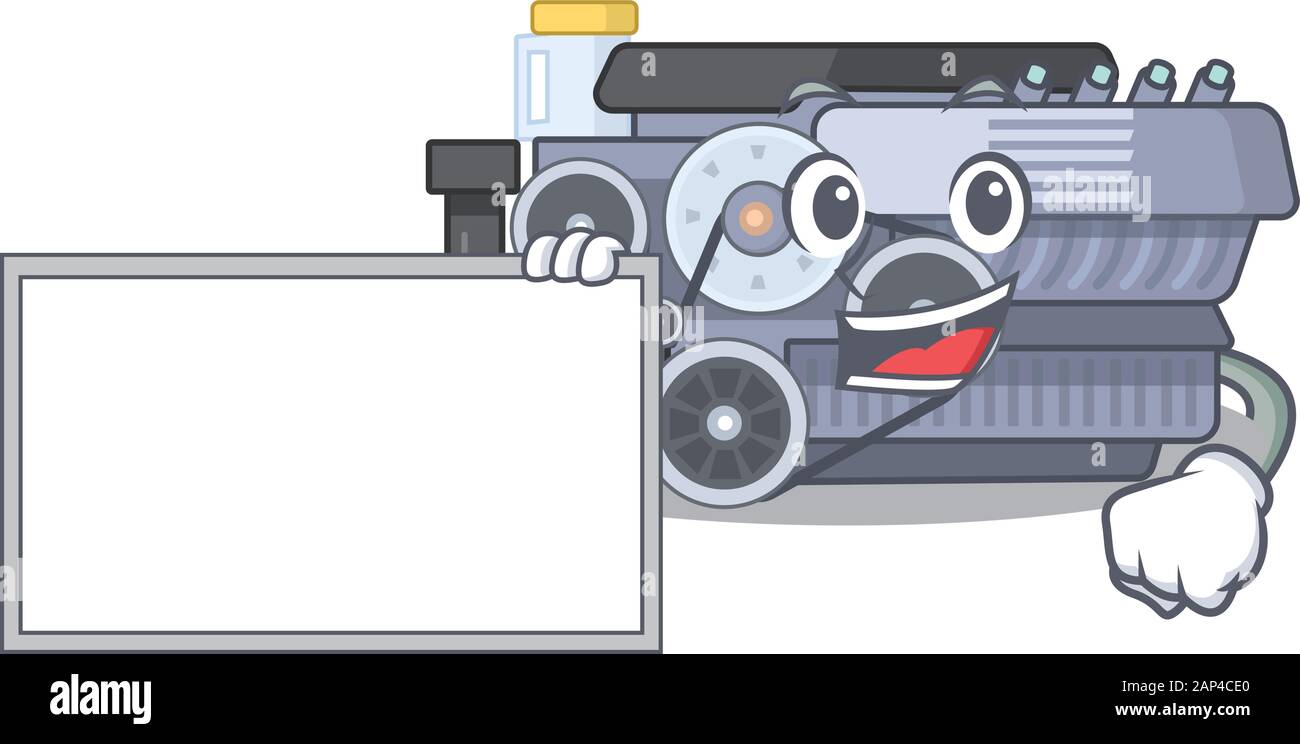 Funny combustion engine cartoon character design style with board Stock ...
