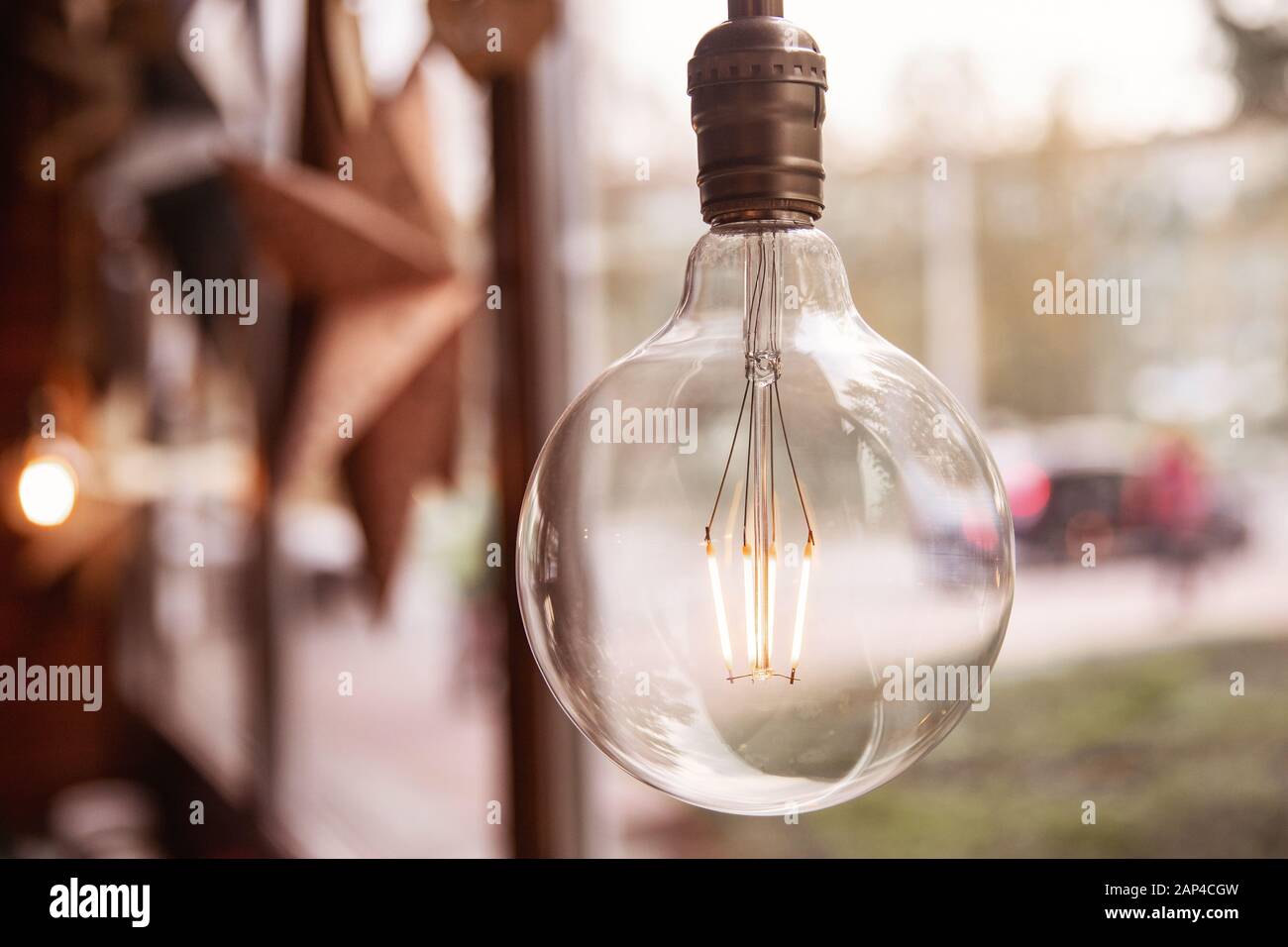 Edison retro glass lamp included light, in background cardboard star ...