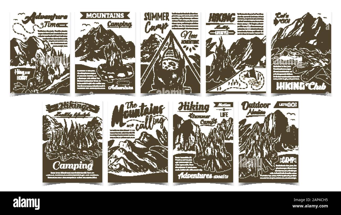 Hiking Summer Camp Advertising Banners Set Vector Stock Vector Image ...