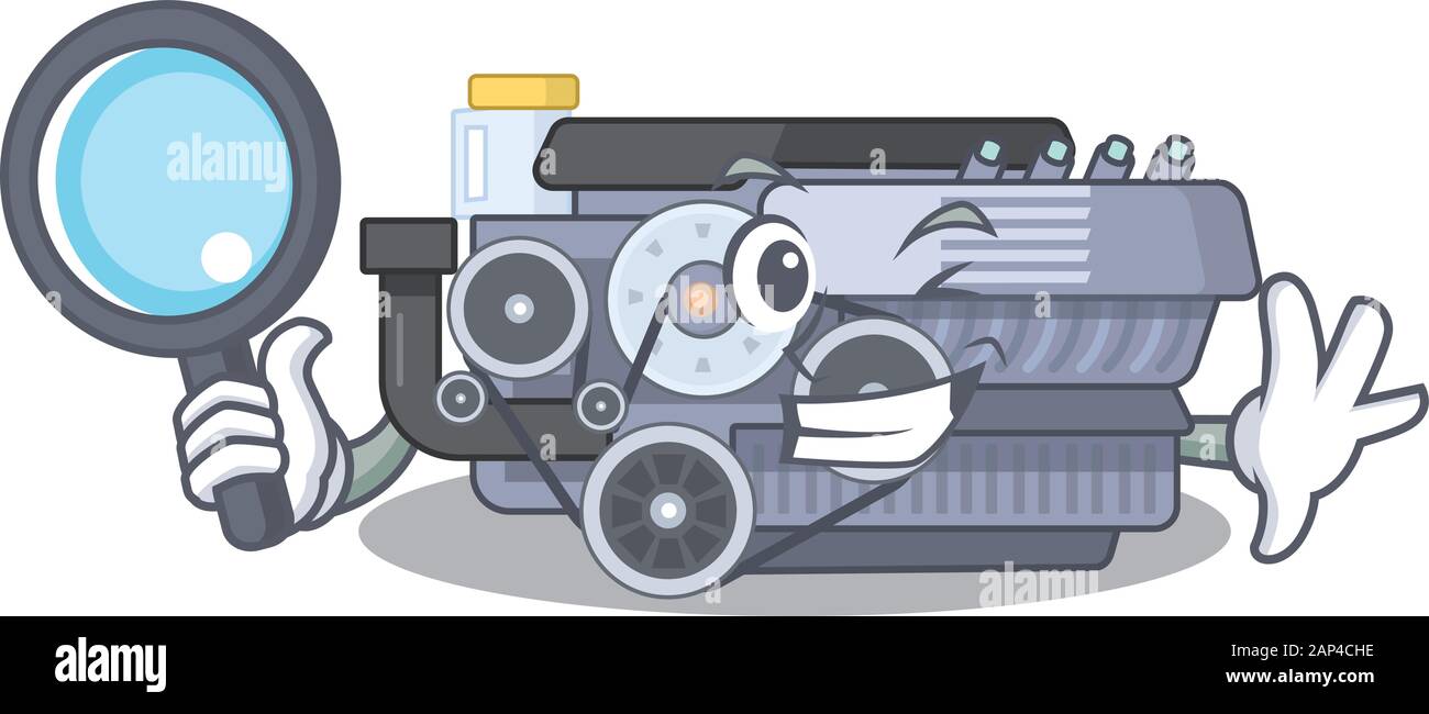 Cool and Smart combustion engine Detective cartoon mascot style Stock ...