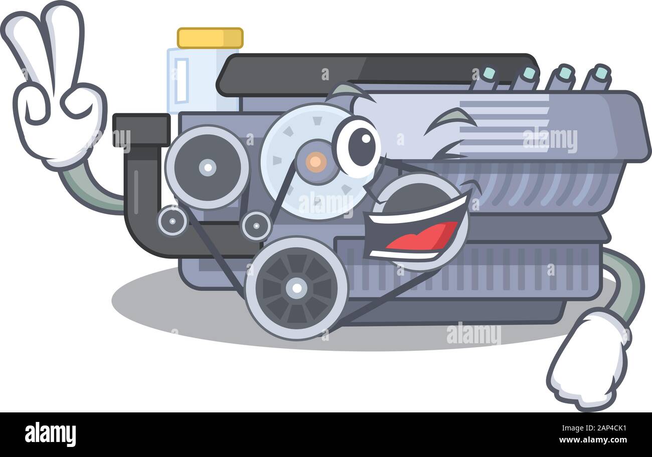 Smiley mascot of combustion engine cartoon Character with two fingers ...