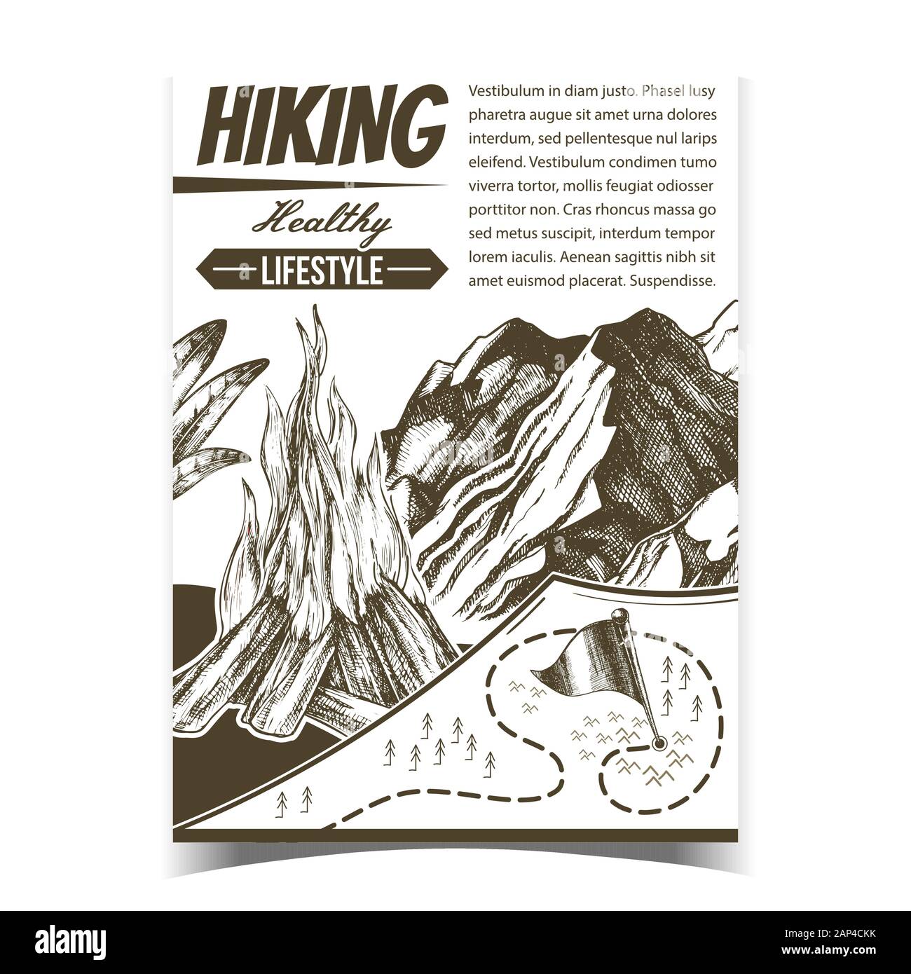 Hiking Healthy Lifestyle Advertising Poster Vector Stock Vector Image ...