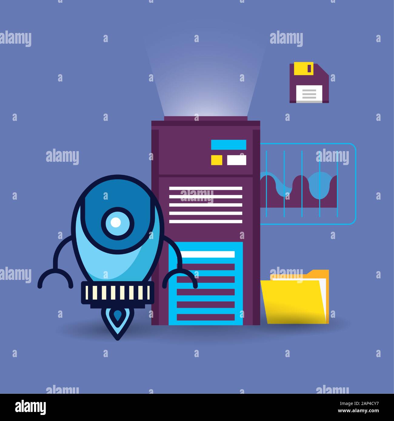 robot floating technology with data center icons Stock Vector Image ...