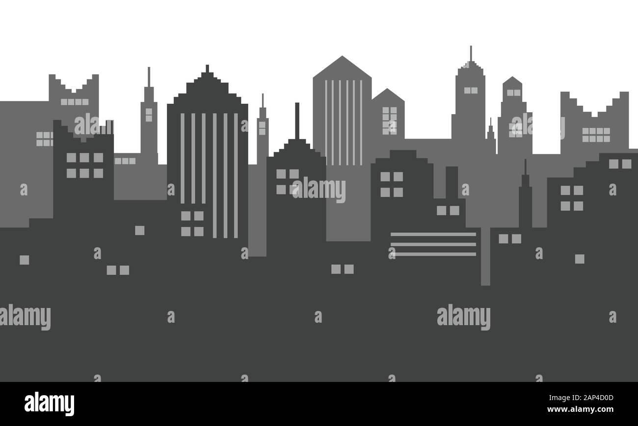 Black and white colour of shadow in city town silhoutte Stock Vector ...