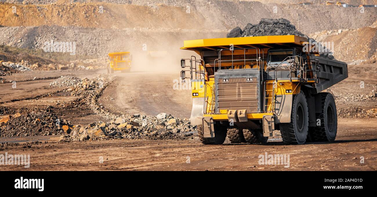 Open pit mine industry, big yellow mining truck for coal anthracite ...