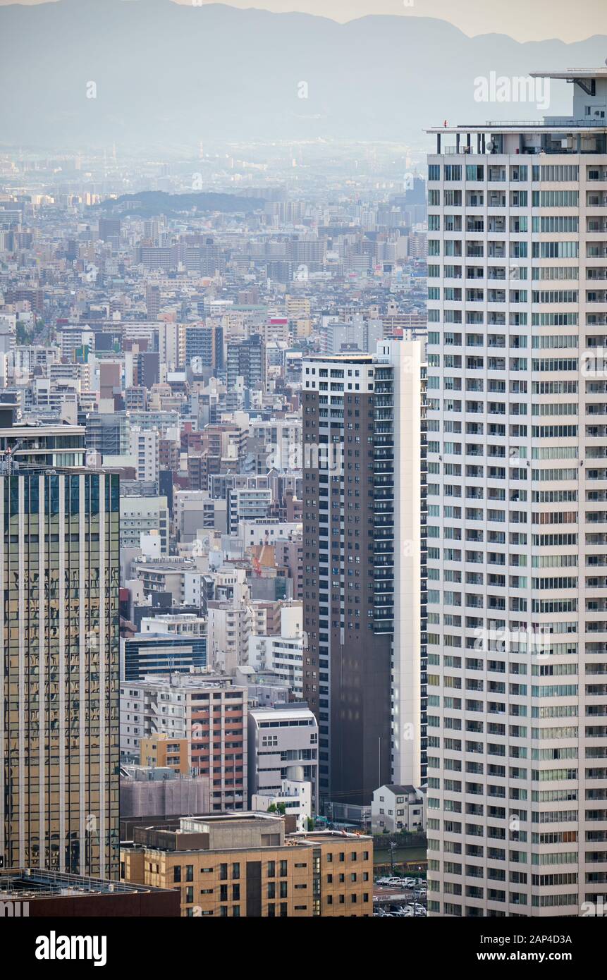 The birds eye view of modern skyscraper center in the Kita (north ...