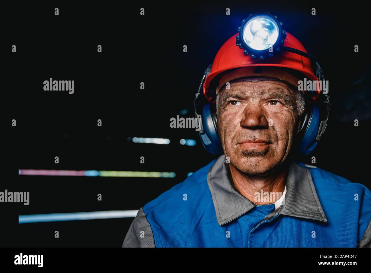Miner after working on coal mine. Concept industrial engineer Stock ...