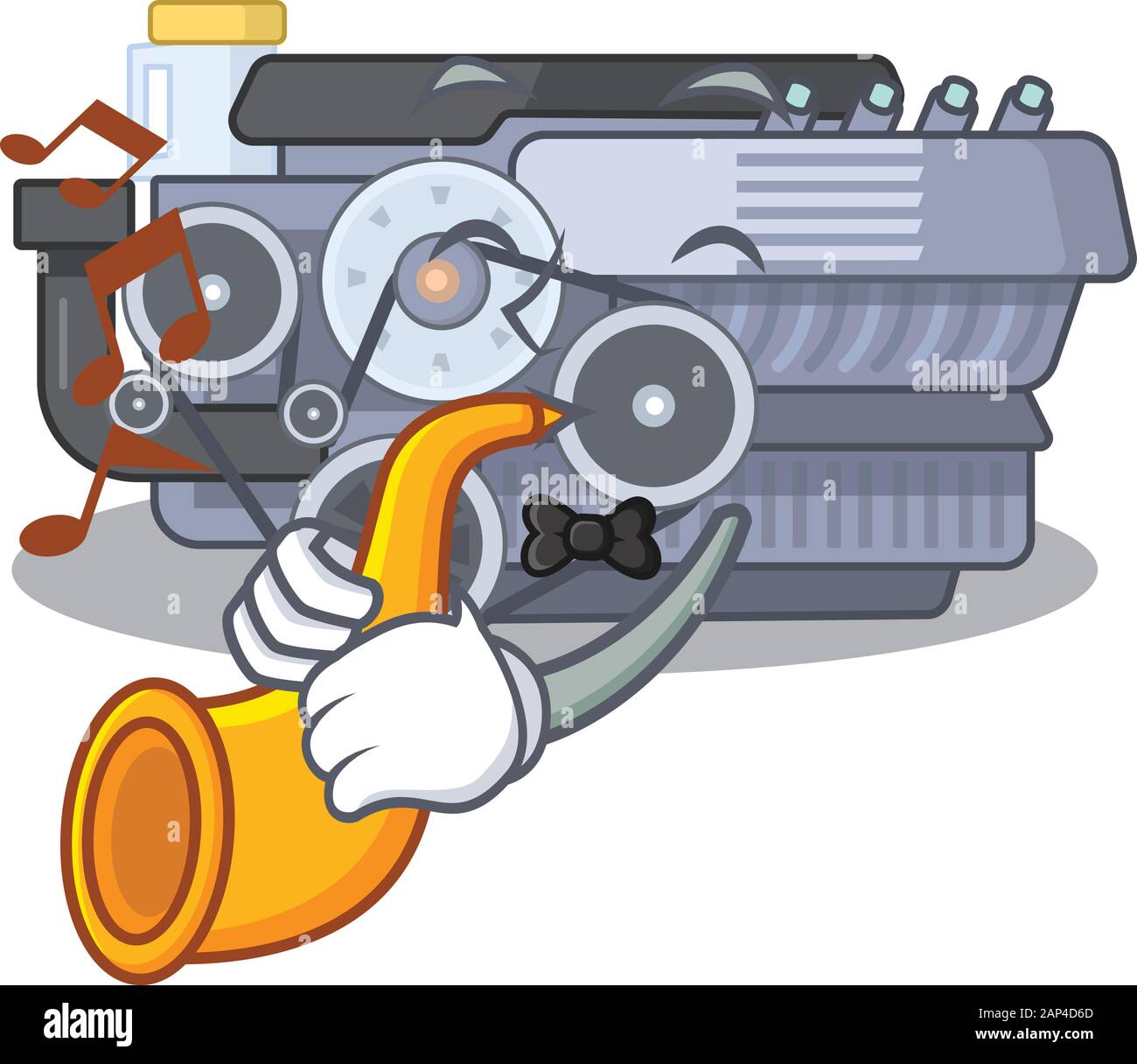 cartoon character style of combustion engine performance with trumpet ...