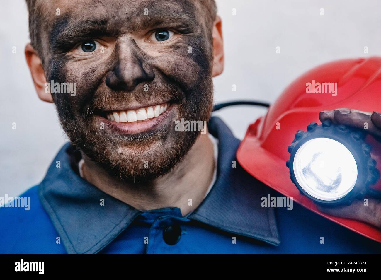 Miner after working on coal mine. Concept industrial engineer Stock ...