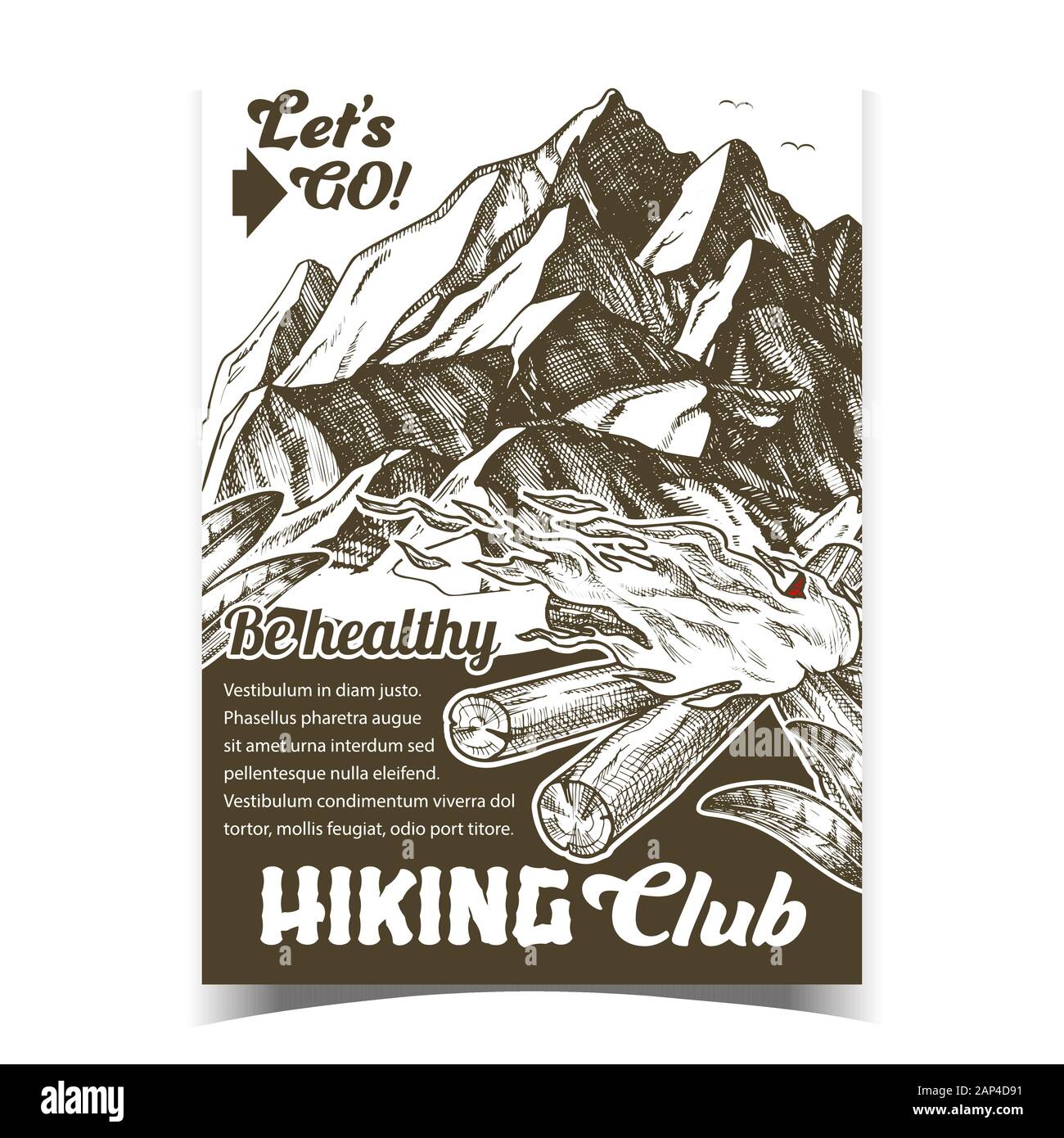 Hiking Adventure Club Advertising Poster Vector Stock Vector Image ...