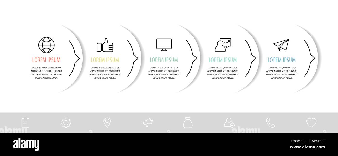 Vector infograph flat template. Shape with arrow for five diagrams, graph, flowchart, timeline ...