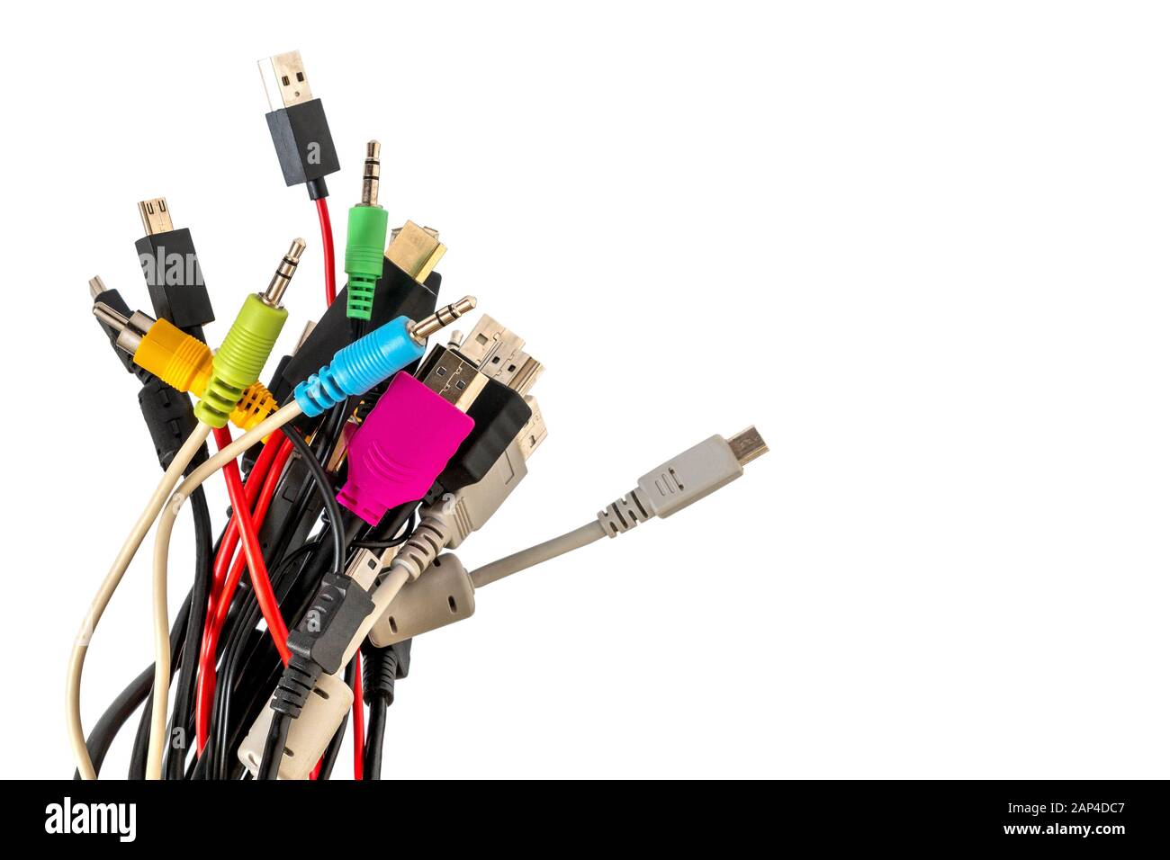 A lot of different computer cables and plugs isolated on white Stock ...