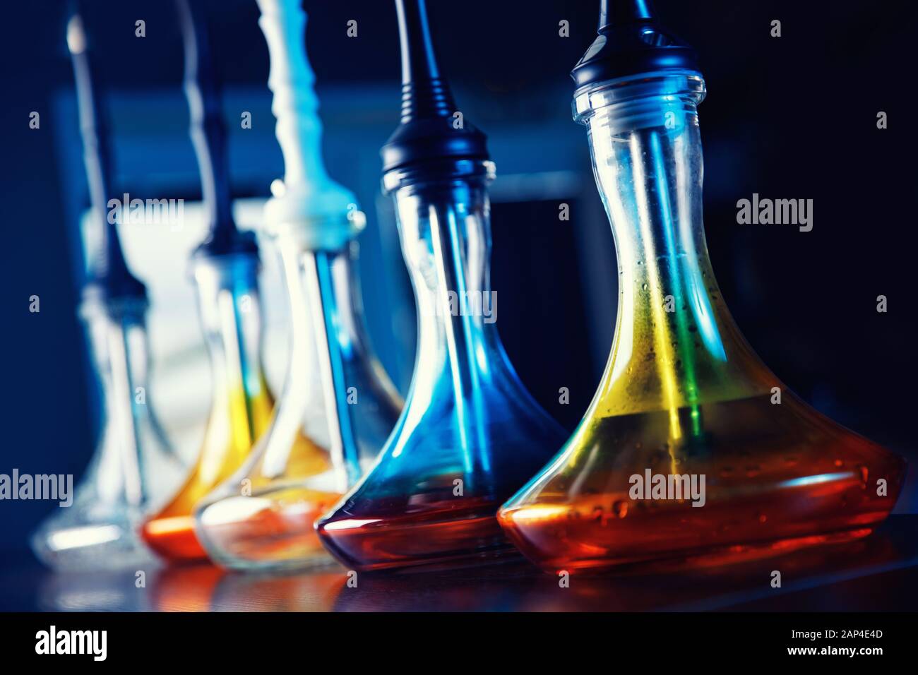 Glass flask of different colors for hookah or shisha bar, dark black ...