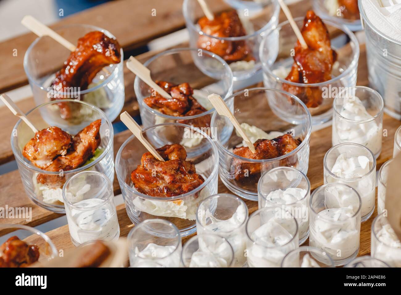 Catering service. Restaurant food table with snack delicious dining ...