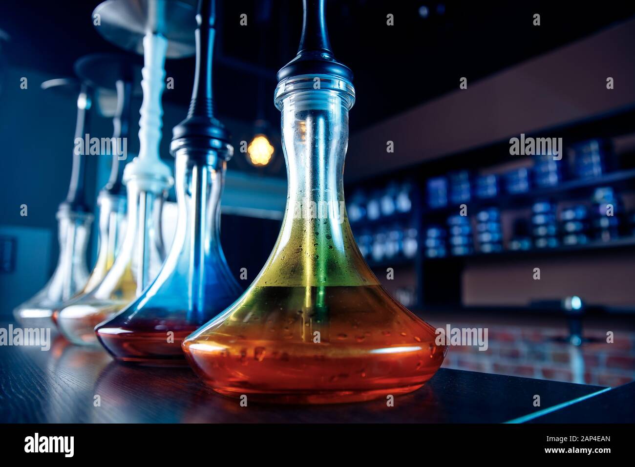 Glass flask of different colors for hookah or shisha bar, dark black ...