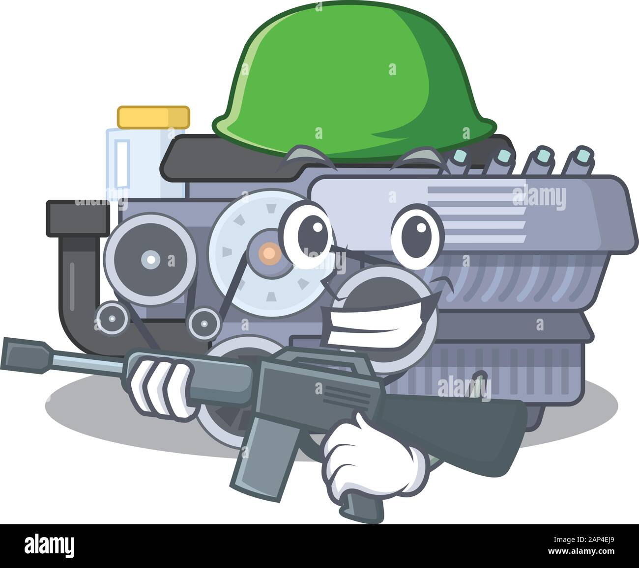A cartoon design of combustion engine Army with machine gun Stock ...