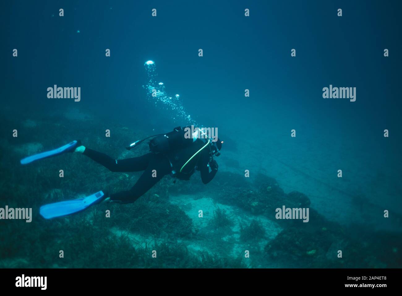 Side view of scuba diver diving underwater Stock Photo - Alamy