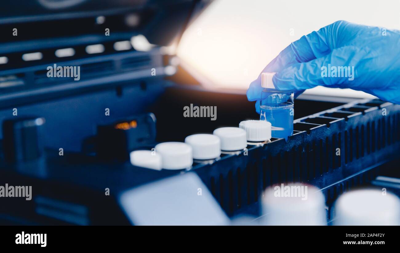 Chemical laboratory analyzing composition of quality water, doctor in ...