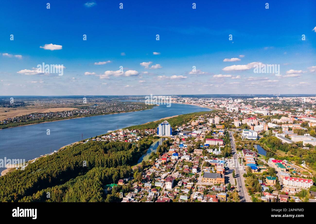 Panoramic view Tomsk cityscape Siberia, Russia. Tom river Stock Photo ...