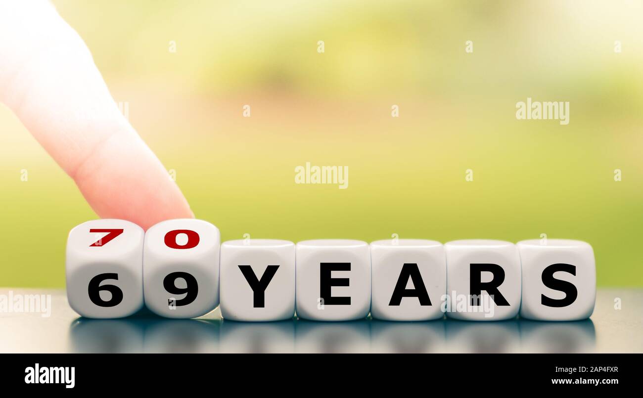 Hand turns dice and changes the expression "69 years" to "70 years ...