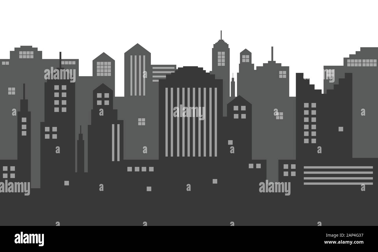 Black and white colour of silhouette city town with a shadow Stock ...