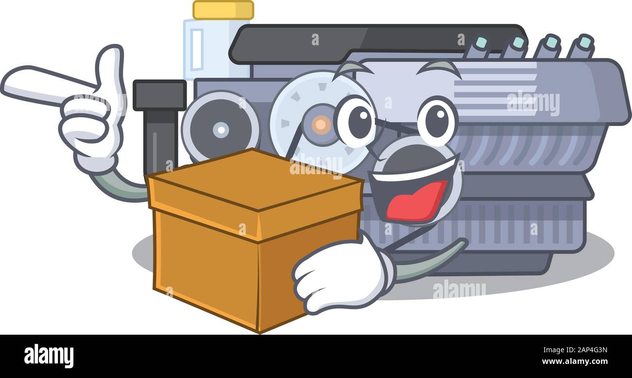 Cute combustion engine cartoon character having a box Stock Vector ...