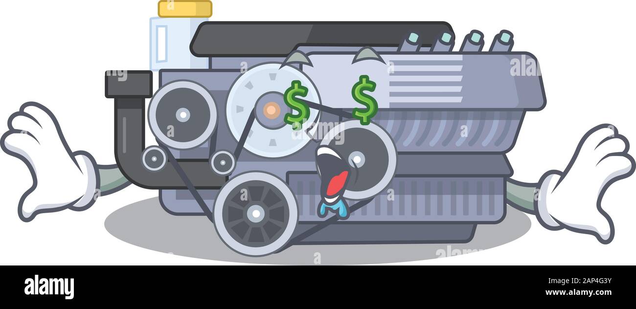 Happy rich combustion engine with Money eye cartoon character style ...