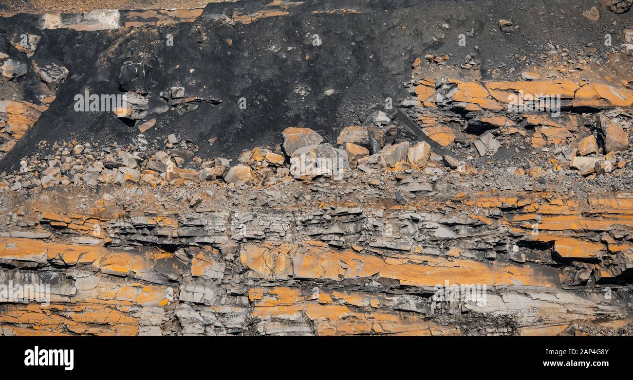 Geological section of soil, layers of coal. Overburden open mine ...