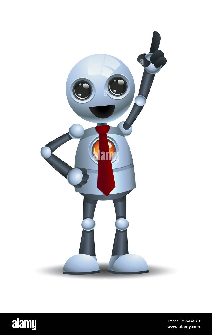 3d illustration of little robot business pointing finger to sky on ...