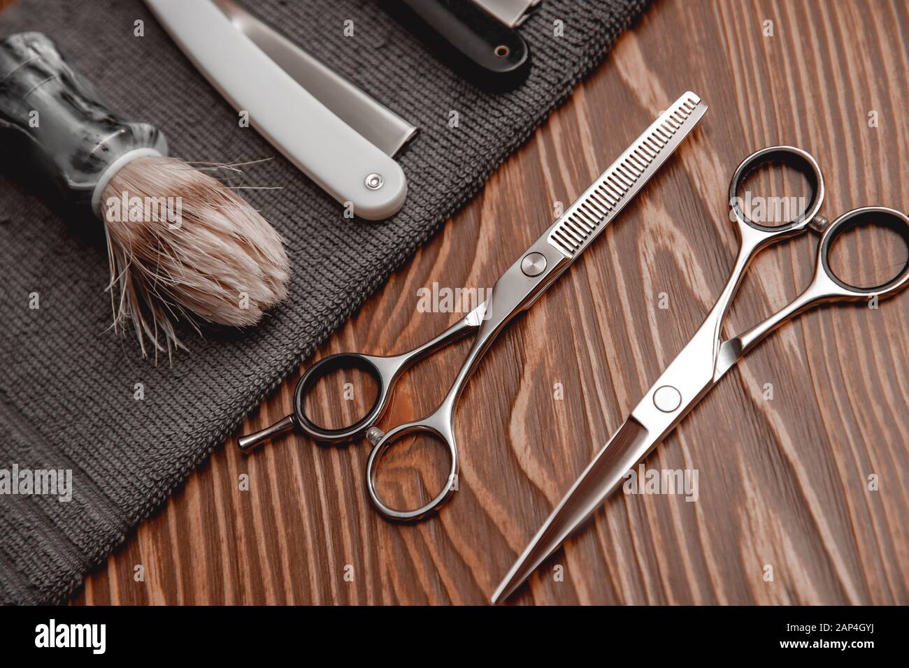 Barber shop background for men beauty salon, hairdresser tools scissors ...