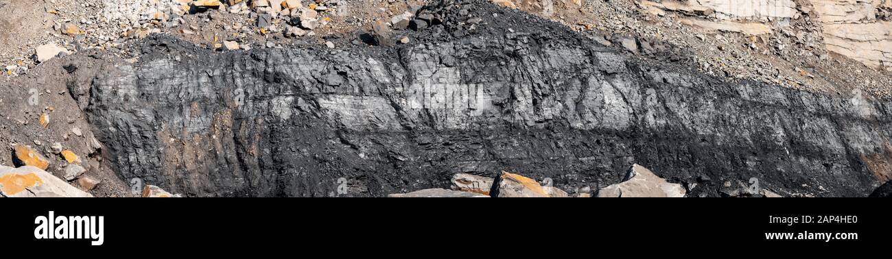 Geological section of soil, layers of coal and rock. Overburden open ...