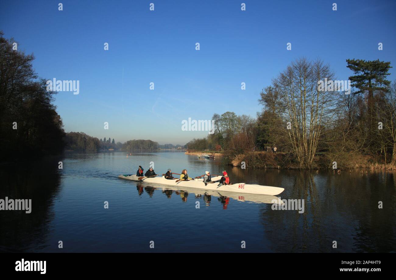 Six person rowing boat on Trentham lake, Trentham estate, Staffordshire ...
