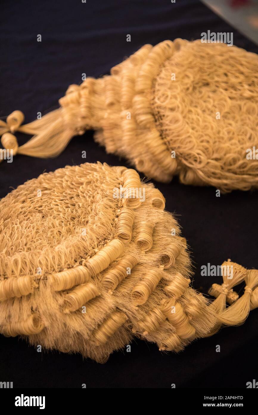 Two wigs as worn by some judges and barristers in England and Wales ...