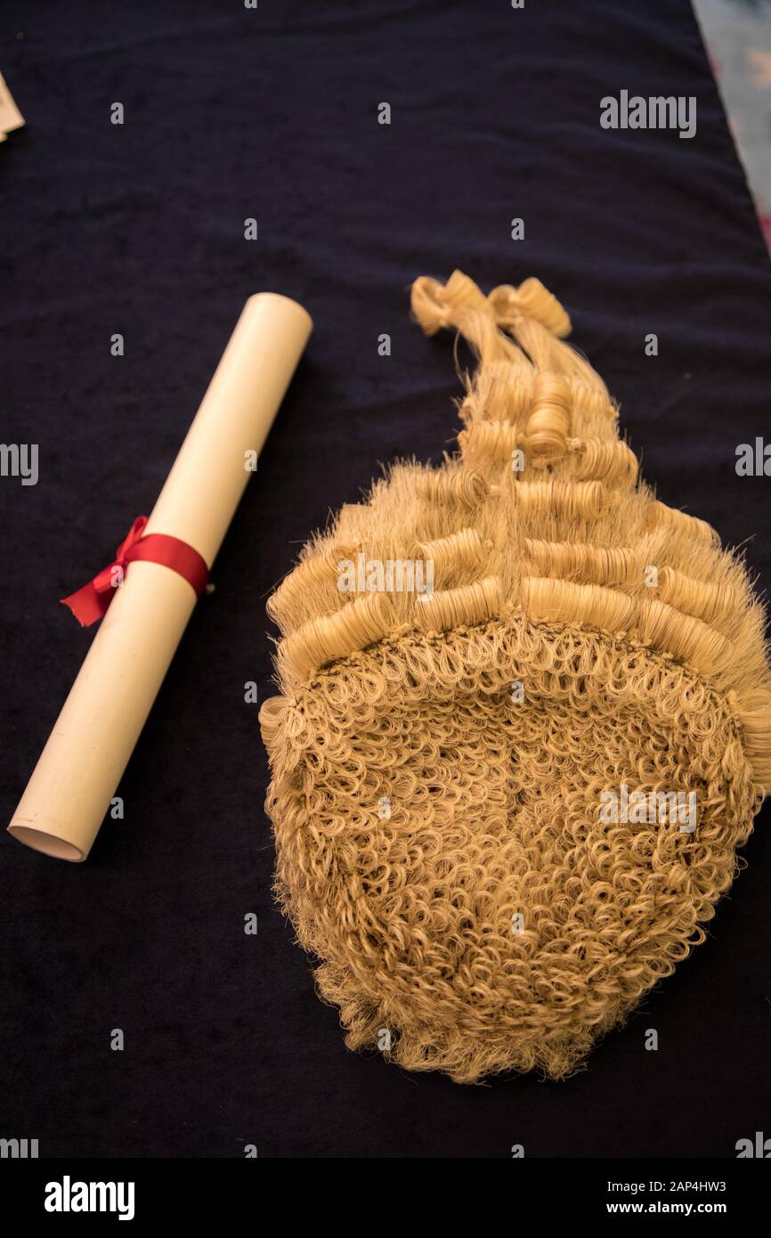 Wig as worn by some judges and barristers in England and Wales, also ...