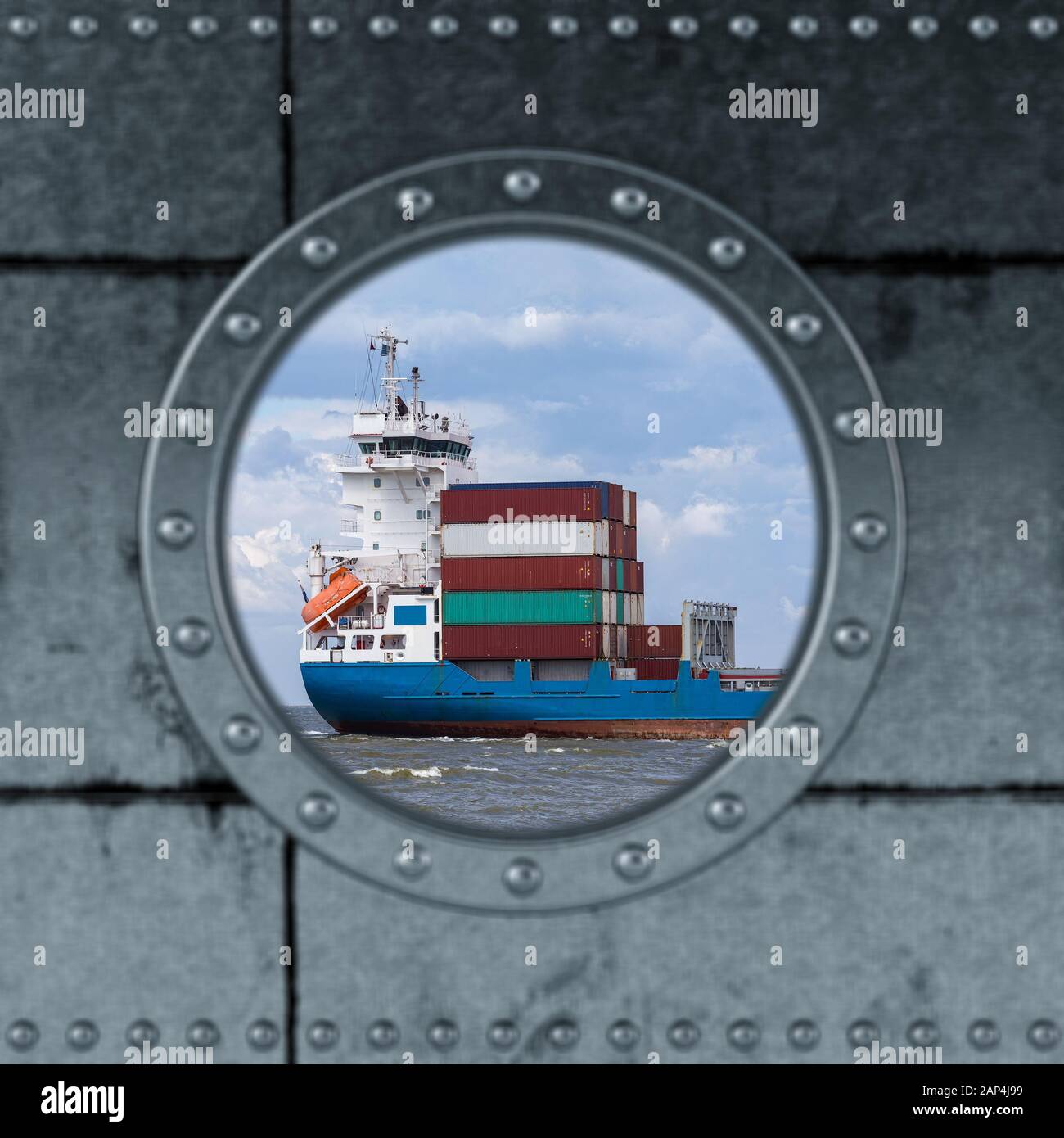 Looking through a ship Porthole. Ship on the ocean. 3D Rendering Stock ...