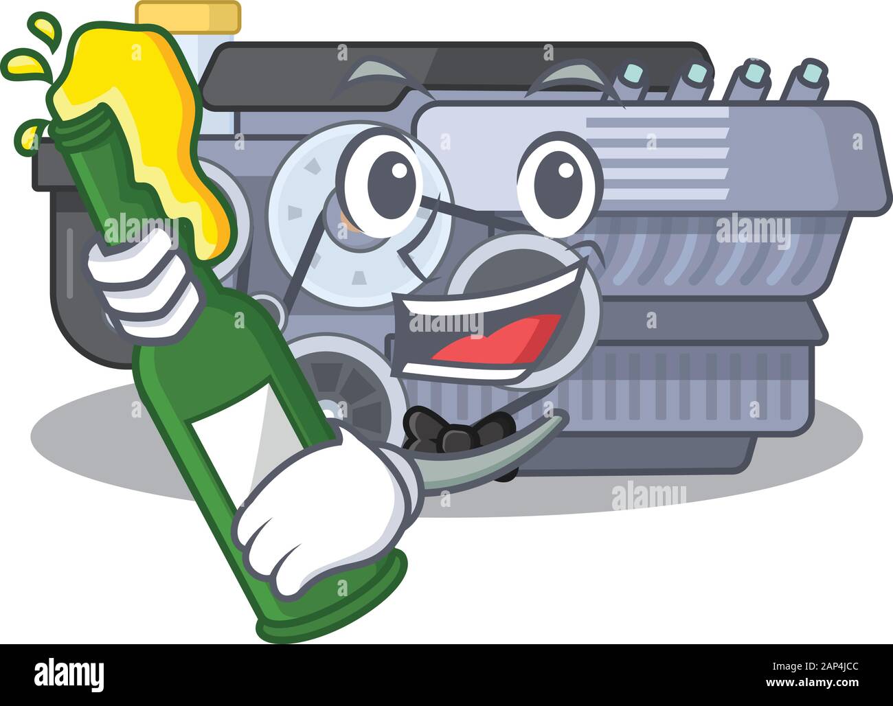 mascot cartoon design of combustion engine with bottle of beer Stock ...