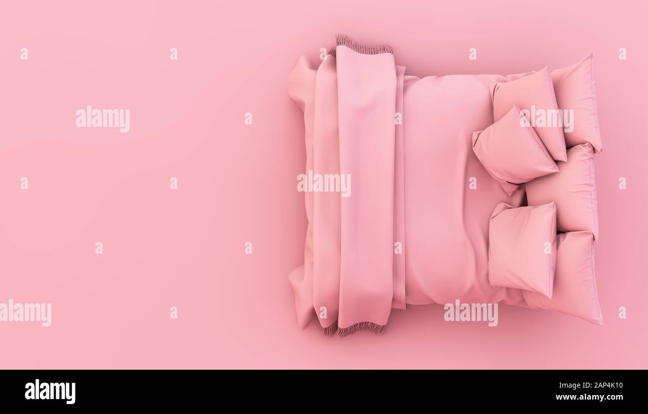minimal pink bed 3d rendering top view Stock Photo - Alamy