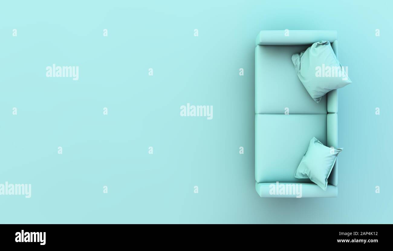 top view of blue sofa 3d rendering Stock Photo - Alamy