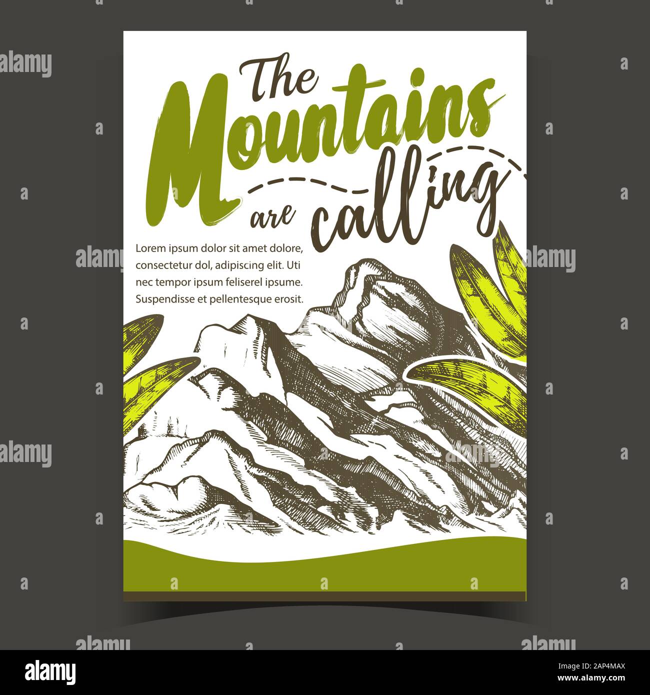 Mountains Calling Hiking Advertising Poster Vector Stock Vector Image ...