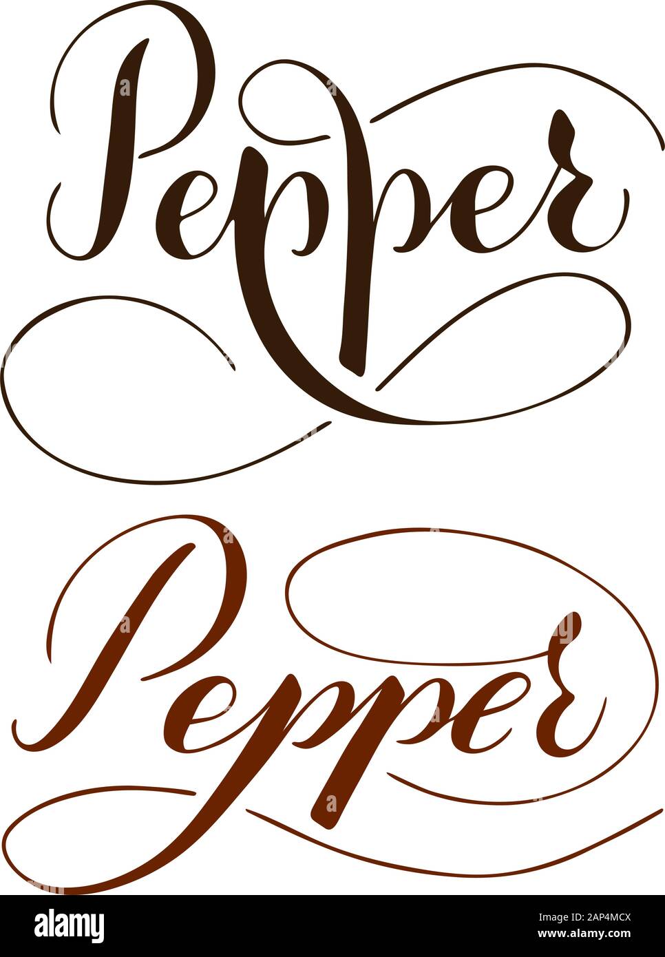 Vector hand written pepper text isolated on white background. Kitchen ...