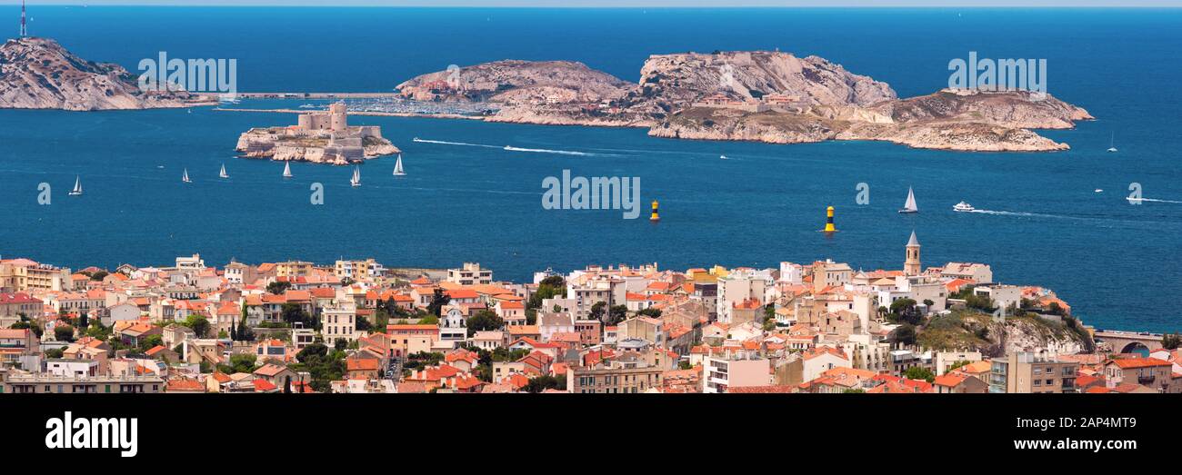 Aerial Panoramic view of Chateau d If, famous historical castle prison ...