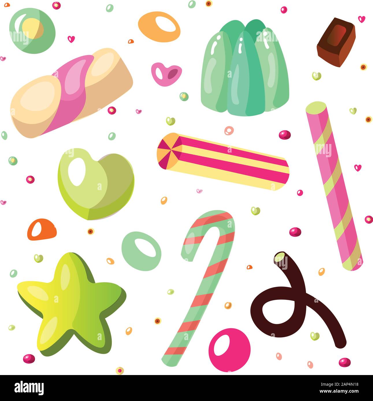 Sweet cartoon candy set. Collection of sweets, cartoon style. Jelly ...