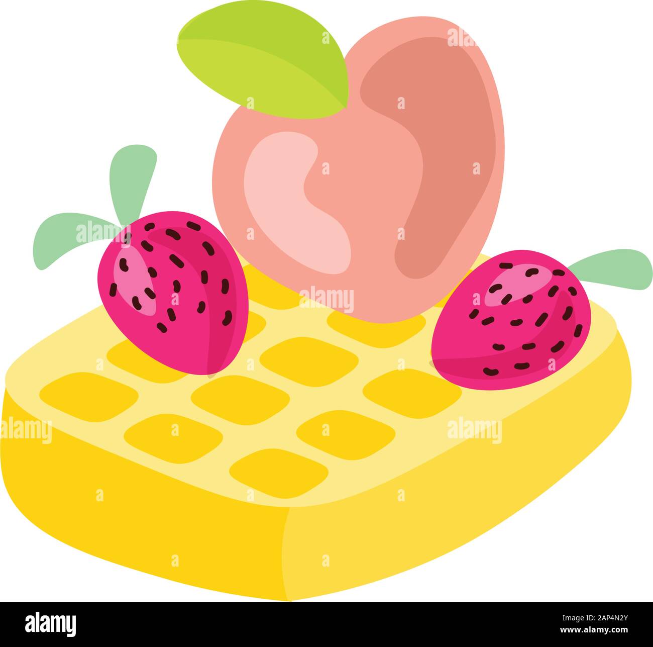 Cute cartoon vector illustration of Belgian waffle with strawberry and ...
