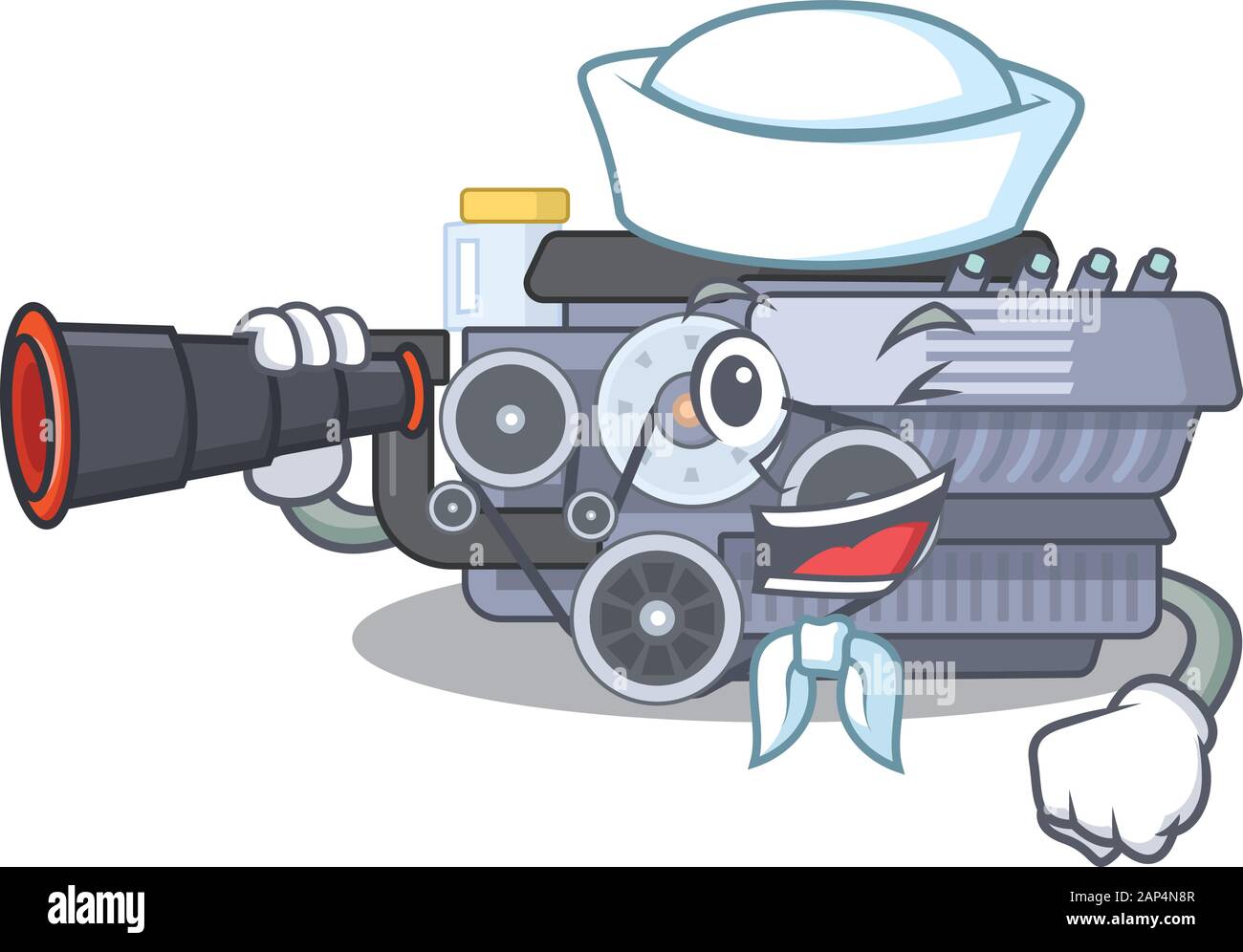 Combustion engine cartoon happy Sailor style with binocular Stock ...