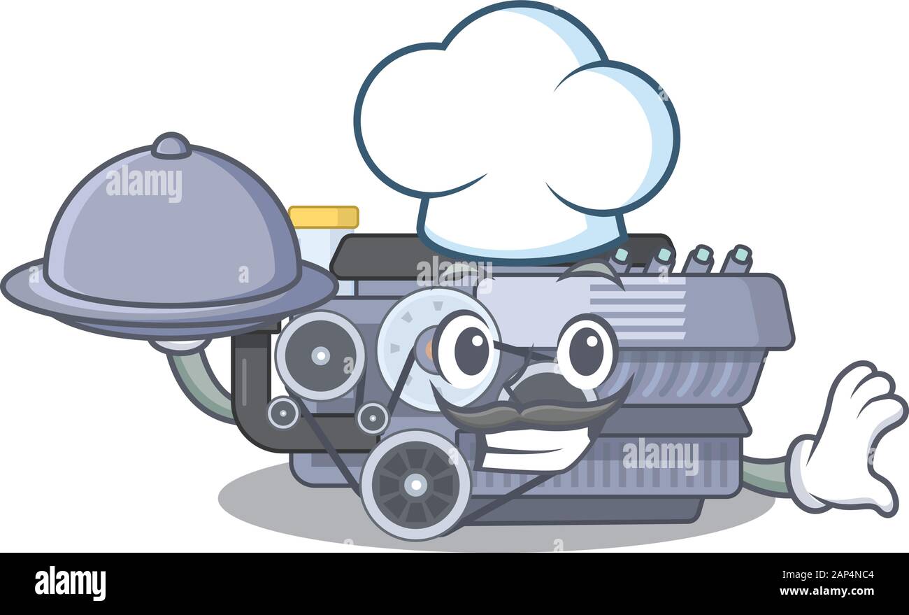 cartoon design of combustion engine as a Chef having food on tray Stock ...